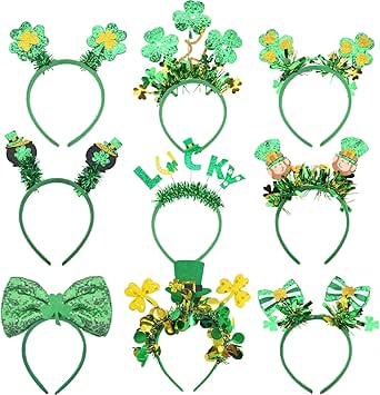 Amazon.com: ABONDEVER 9Pcs St Patrick's Day Headbands for Women Green ...