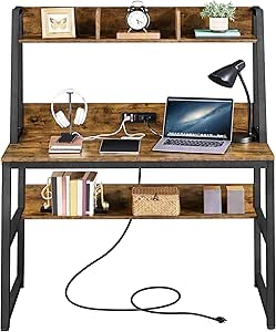 Amazon.com: Yaheetech 47 in Modern Computer Desk with Power Outlets and ...