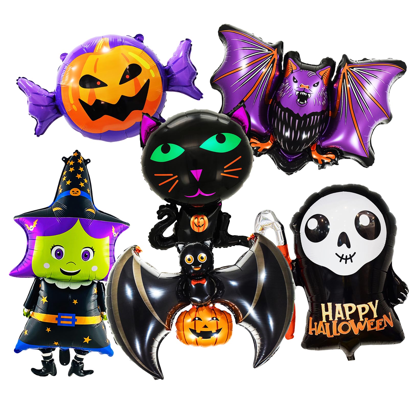 Amazon.com: 7 Pieces Large Halloween Foil Balloons Decorations Set ...