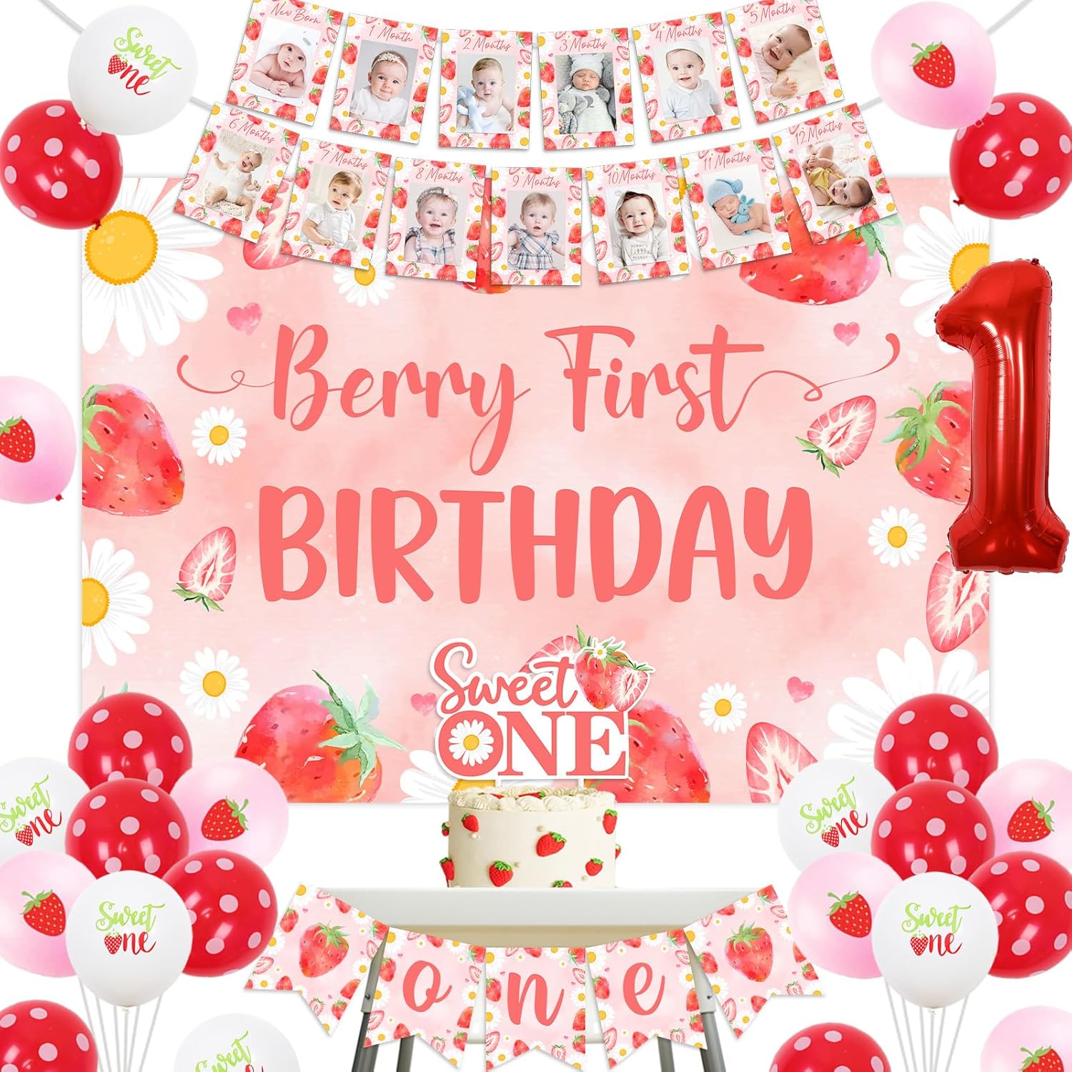 Amazon.com: Balterever Strawberry Daisy First Birthday Party ...
