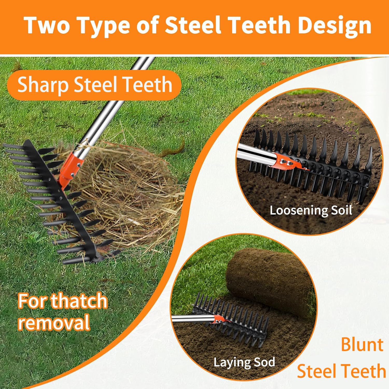 Thatch Rake For Lawns Tolia 15" Thatch Rake - Double-Edged Lawn ...