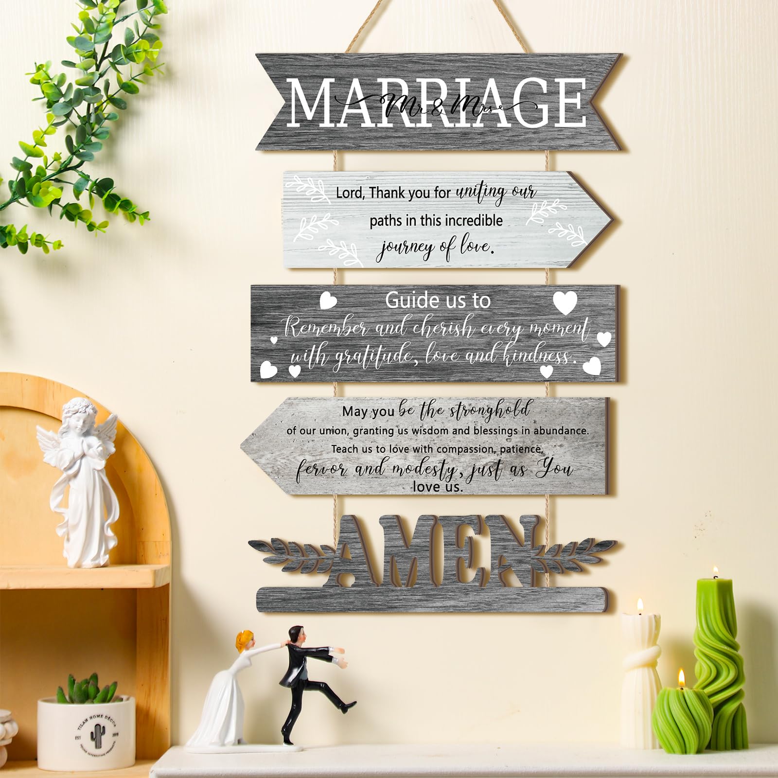 Amazon.com: CroBlissful Marriage Rustic Sign with 5 Pcs Panels Strung ...