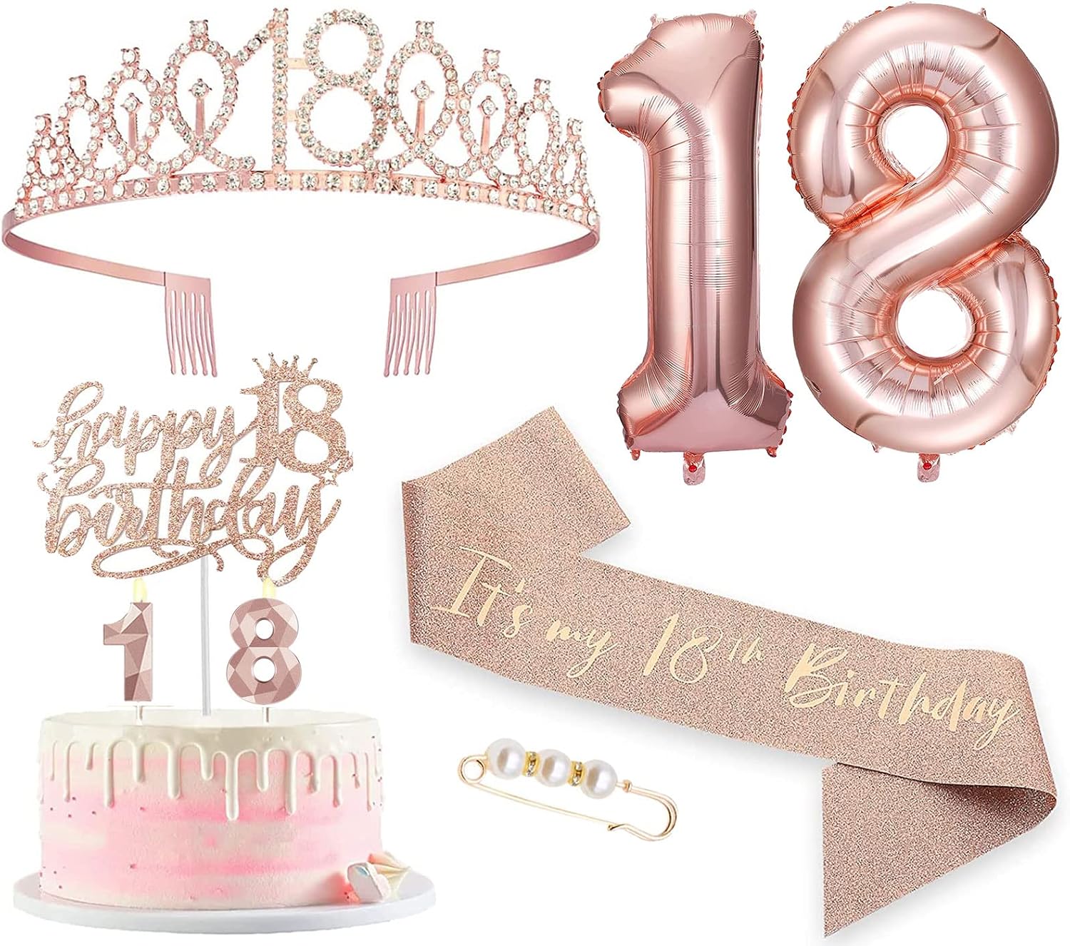 8pcs 18th Birthday Decorations Kit, Birthday gifts for Girls Women ...