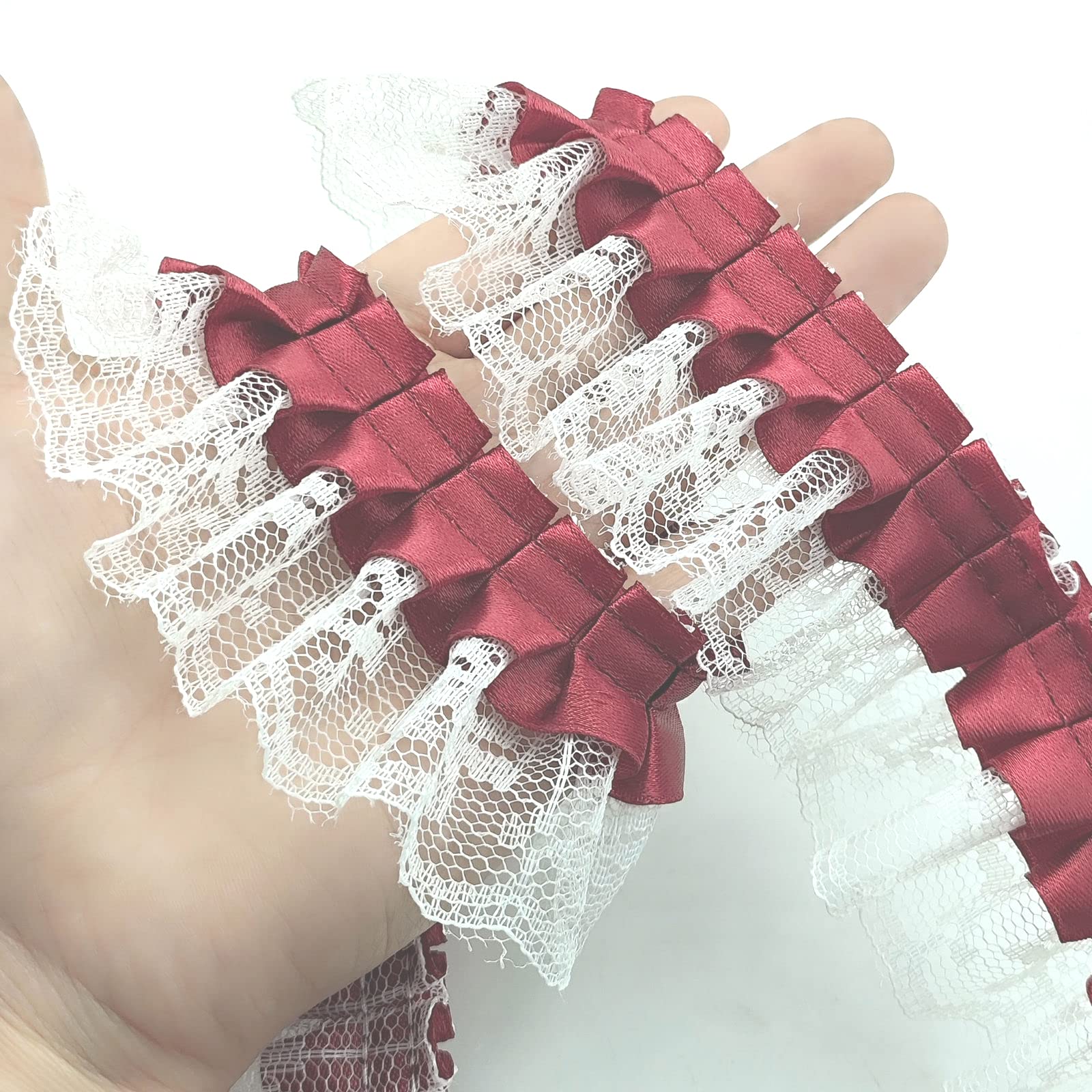 Amazon.com: YOOGCORETT 2 Yards Wine Red Pleated Lace Edge Trim Gathered ...