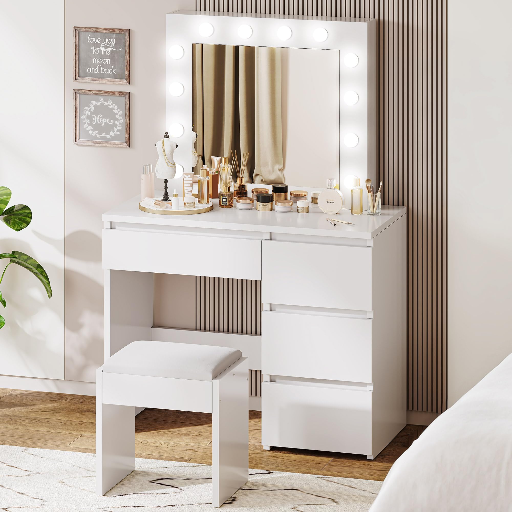 YITAHOME Dressing Table with LED Lights, Vanity Desk with Adjustable ...