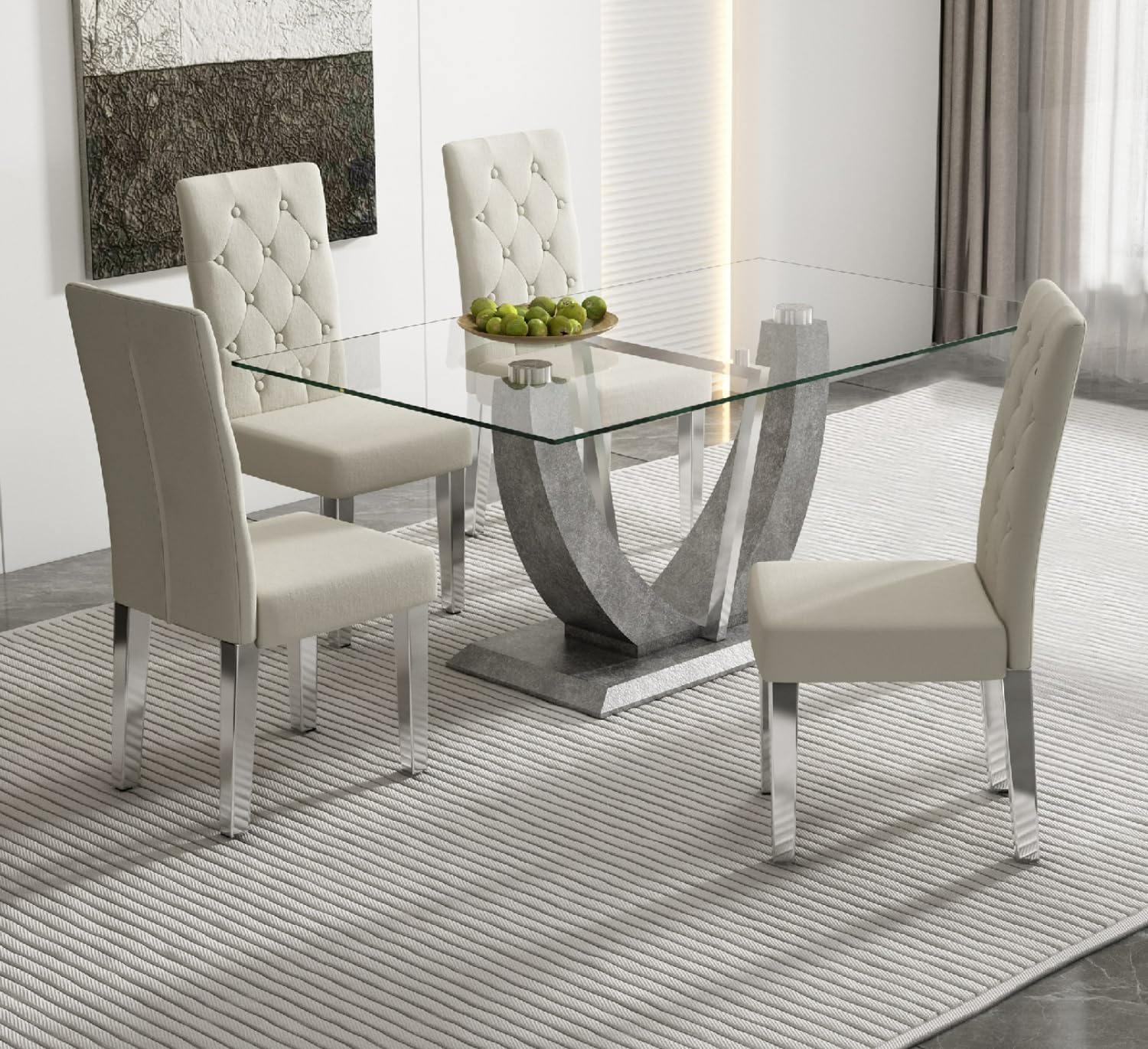 Amazon.com - YWUFUART 67" Modern Simple Rectangular Glass Dining Table ...