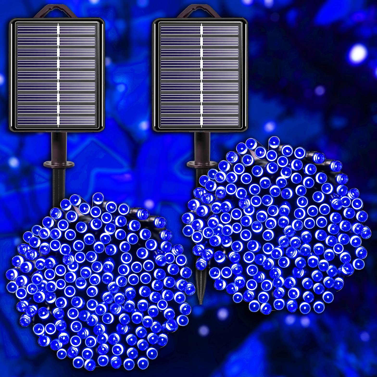 Blue Solar Christmas Lights Outdoor, 2 Pack 144ft 400LED Fairy String ...