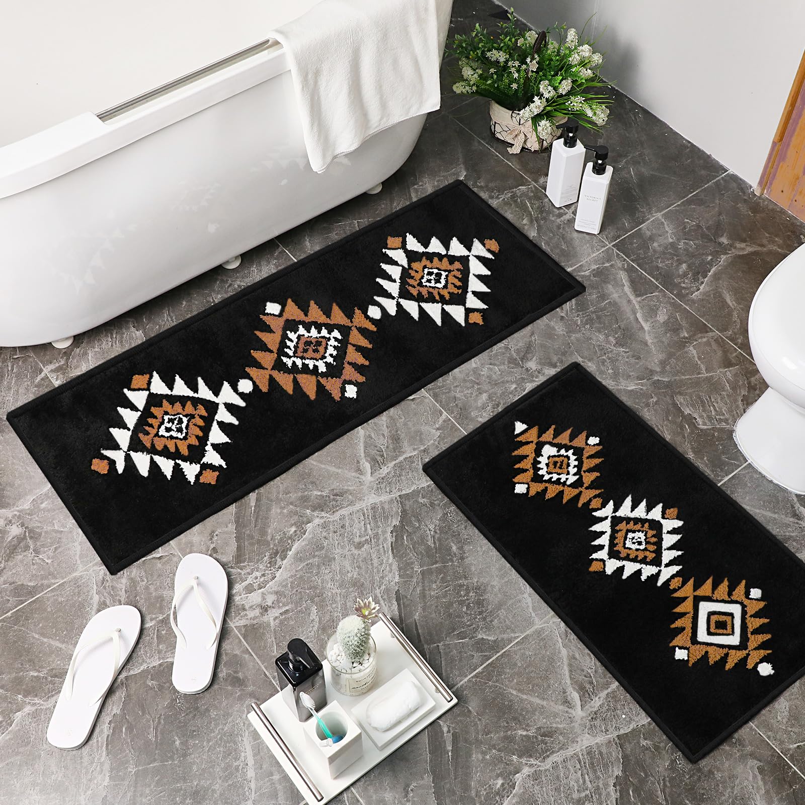 Amazon.com: Nuanchu 2 Pcs Western Aztec Bathroom Rugs Boho Aztec Bath ...