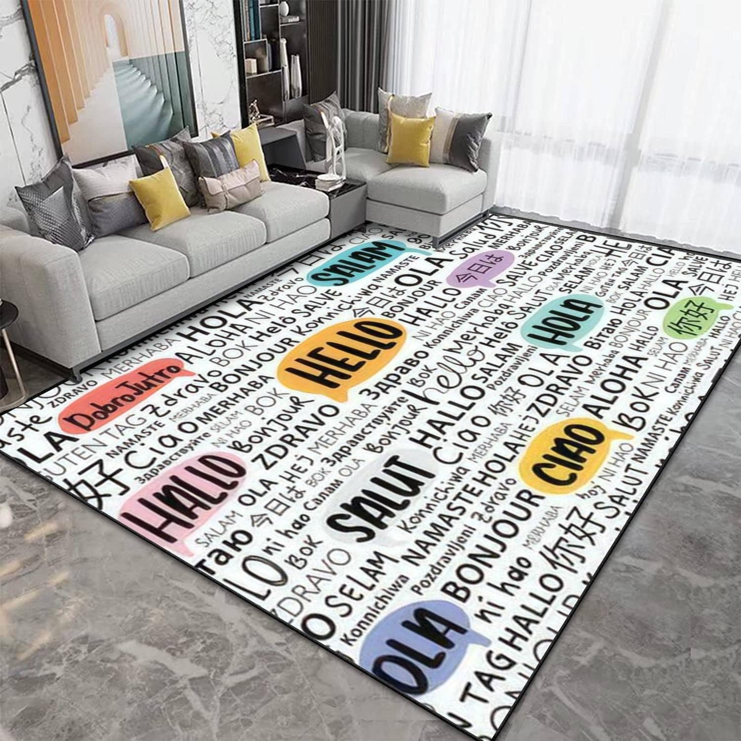 Amazon.com: Area Rug Hello in Different Languages Repeating Texture ...