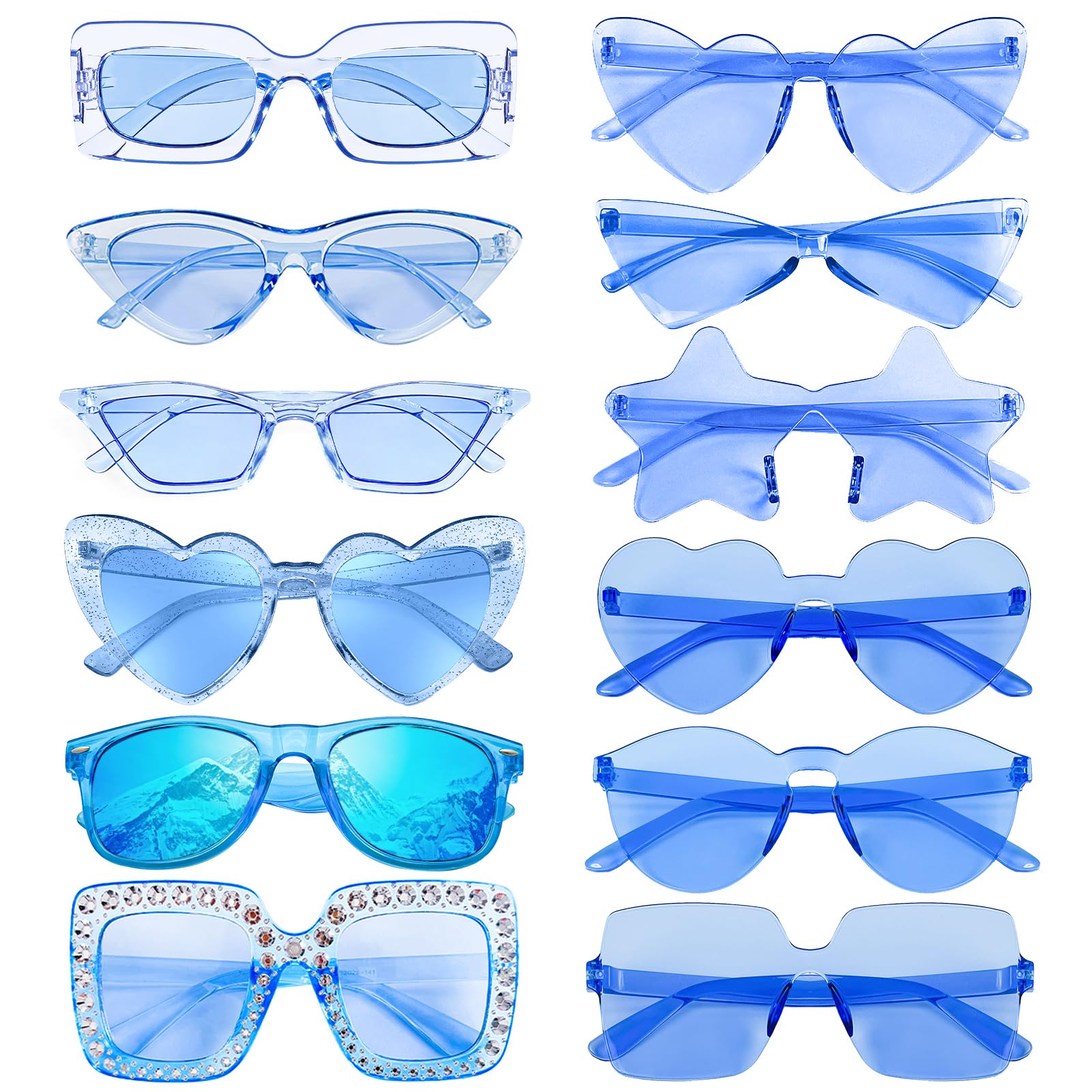 Amazon.com: SUNOVELTIES 12 Mixed Style Clear Blue Sunglasses Retro ...
