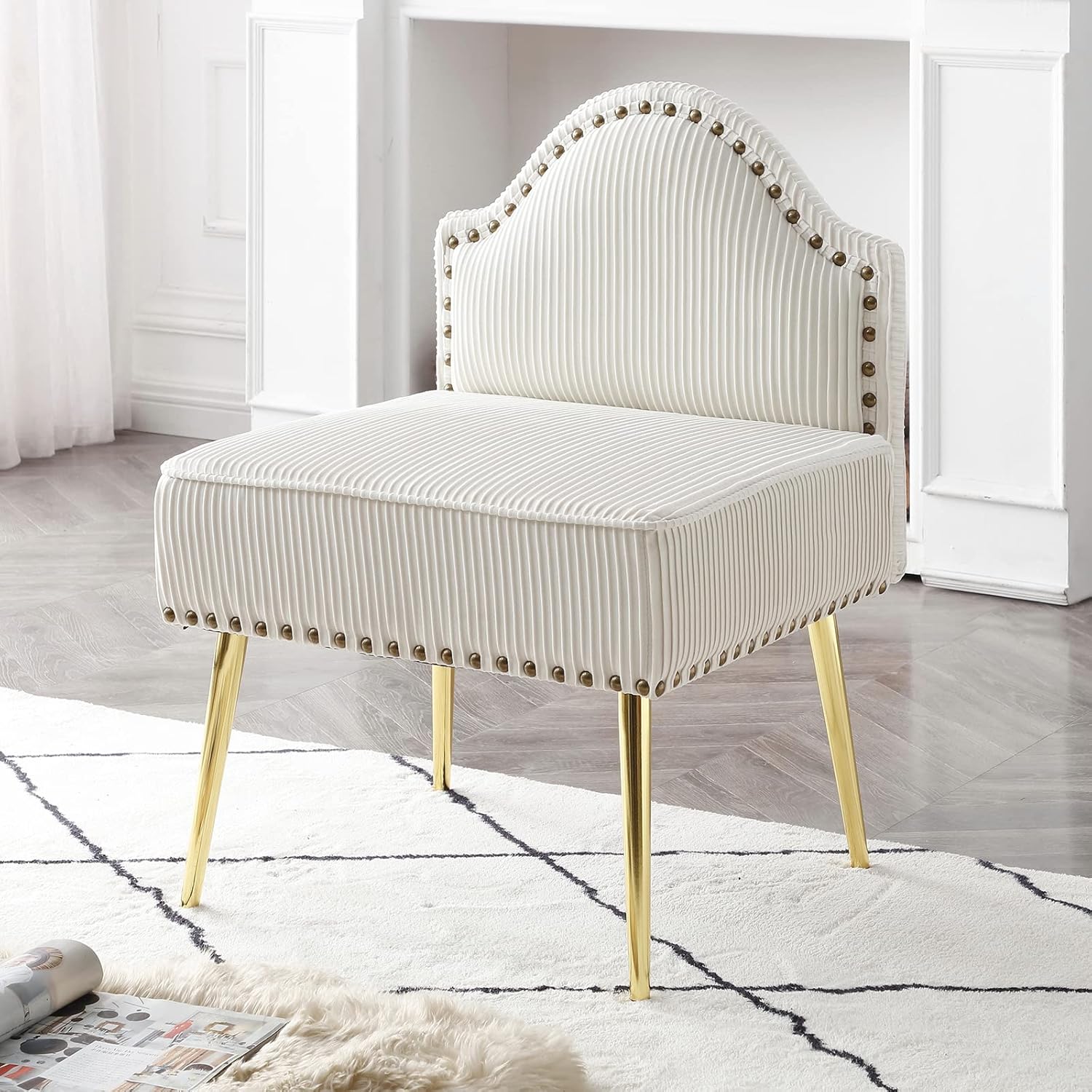 Amazon.com: LETESA Modern Armless Accent Chair with Golden Legs, Velvet ...