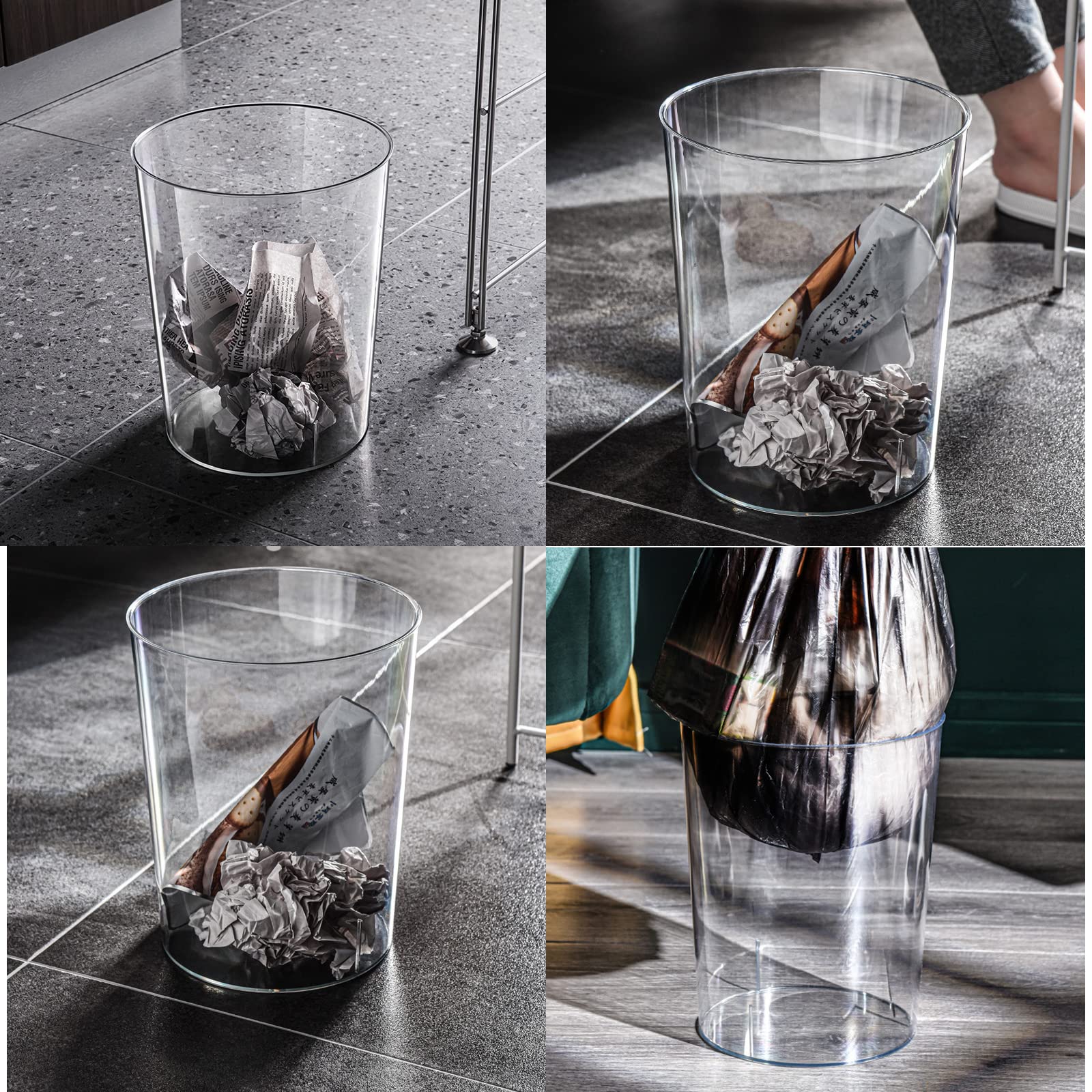Snapklik.com : 2 Pack Plastic Waste Basket, Clear Round Trash Can Small ...