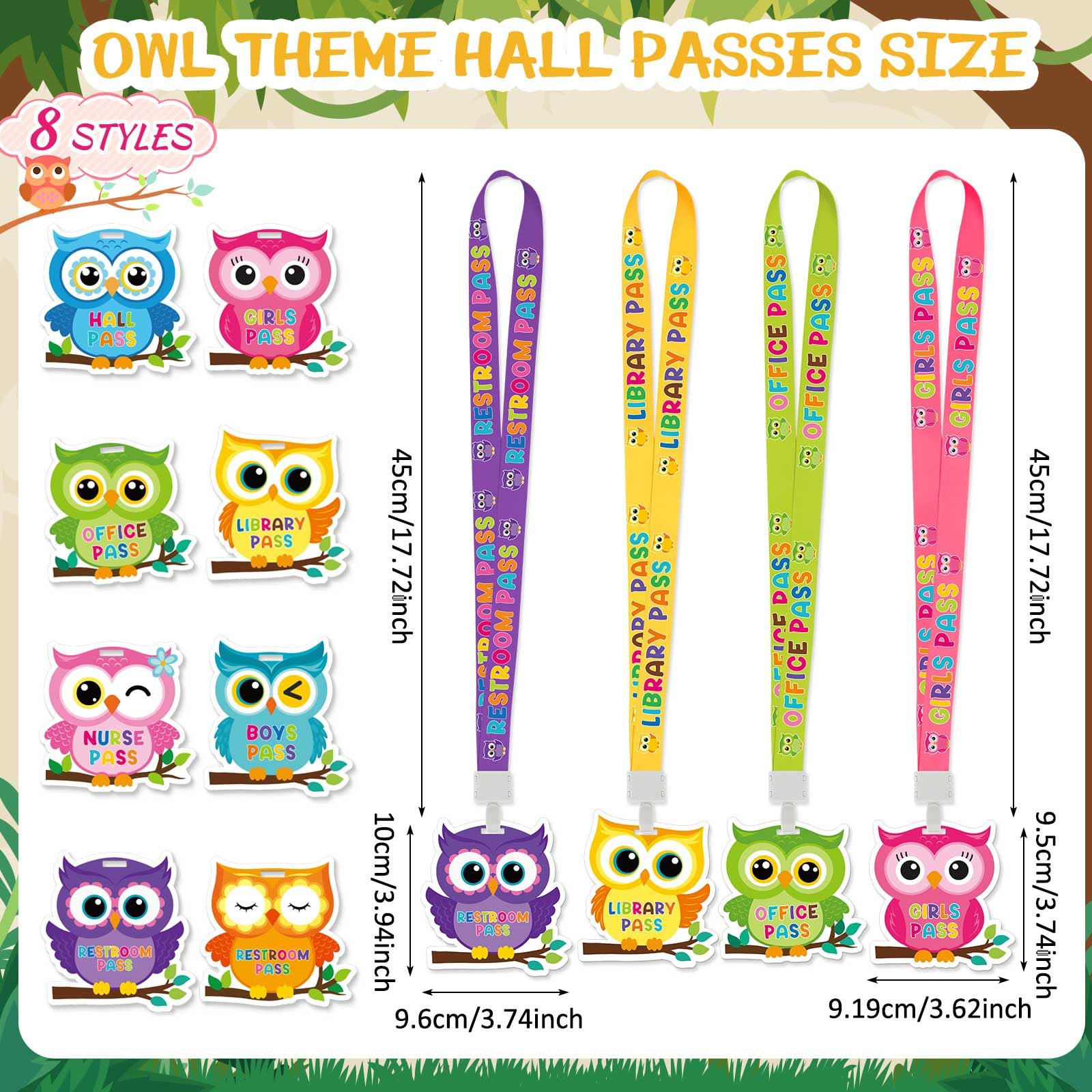 Snapklik.com : 8 Set PVC Hall Pass Lanyards Owl Unbreakable Hall School ...