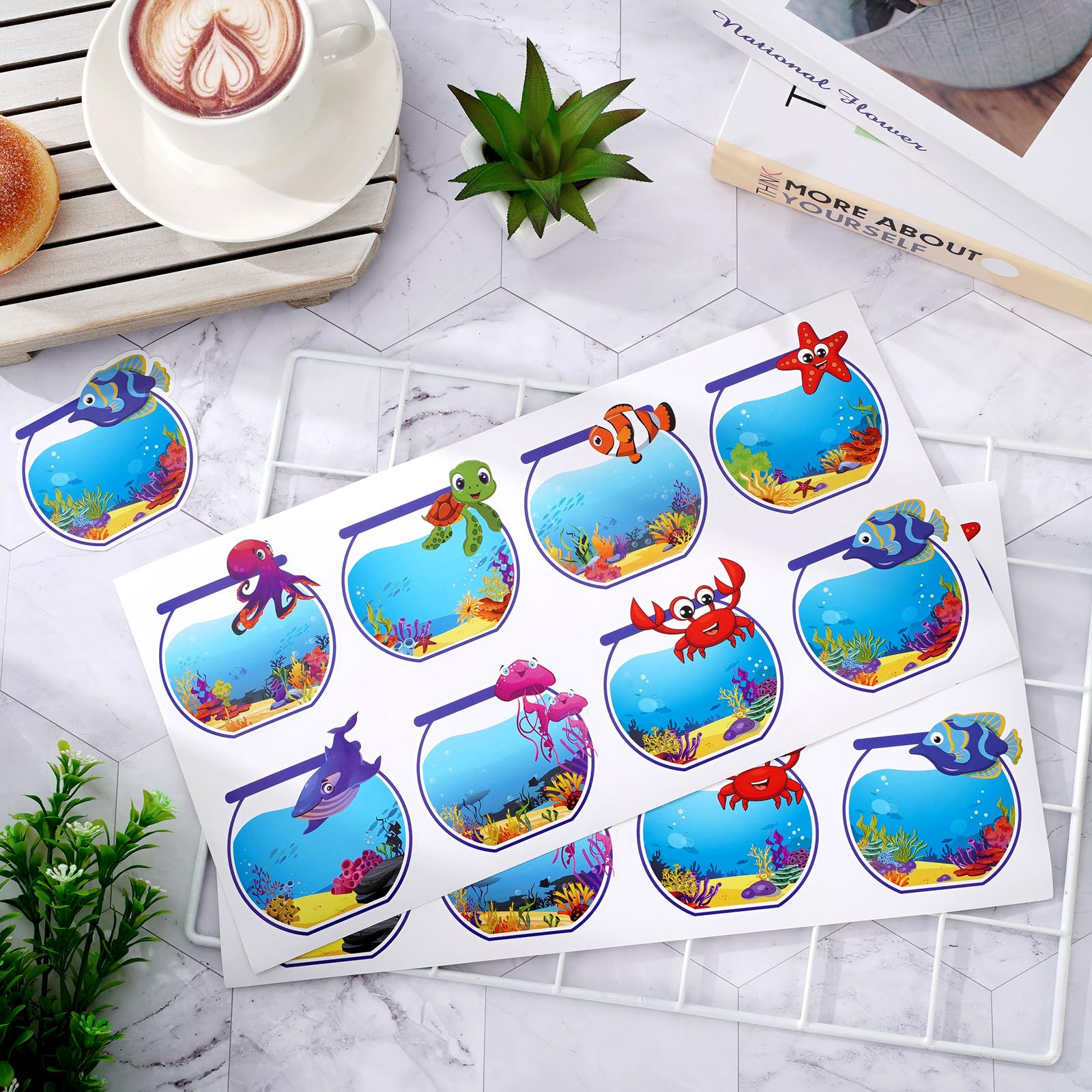 Sticker Name Tags 40 Pcs Ocean Animal Name Tags - Sea Creature Desk ...