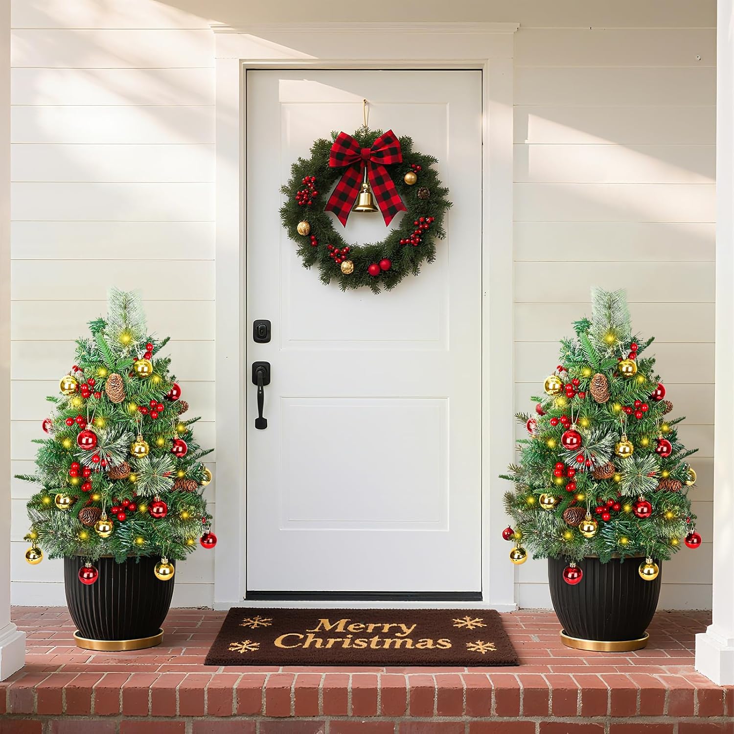 Lifecapido 2 Pack Outdoor Christmas Tree Urn Filler, 29.5 Inch Pre-lit ...