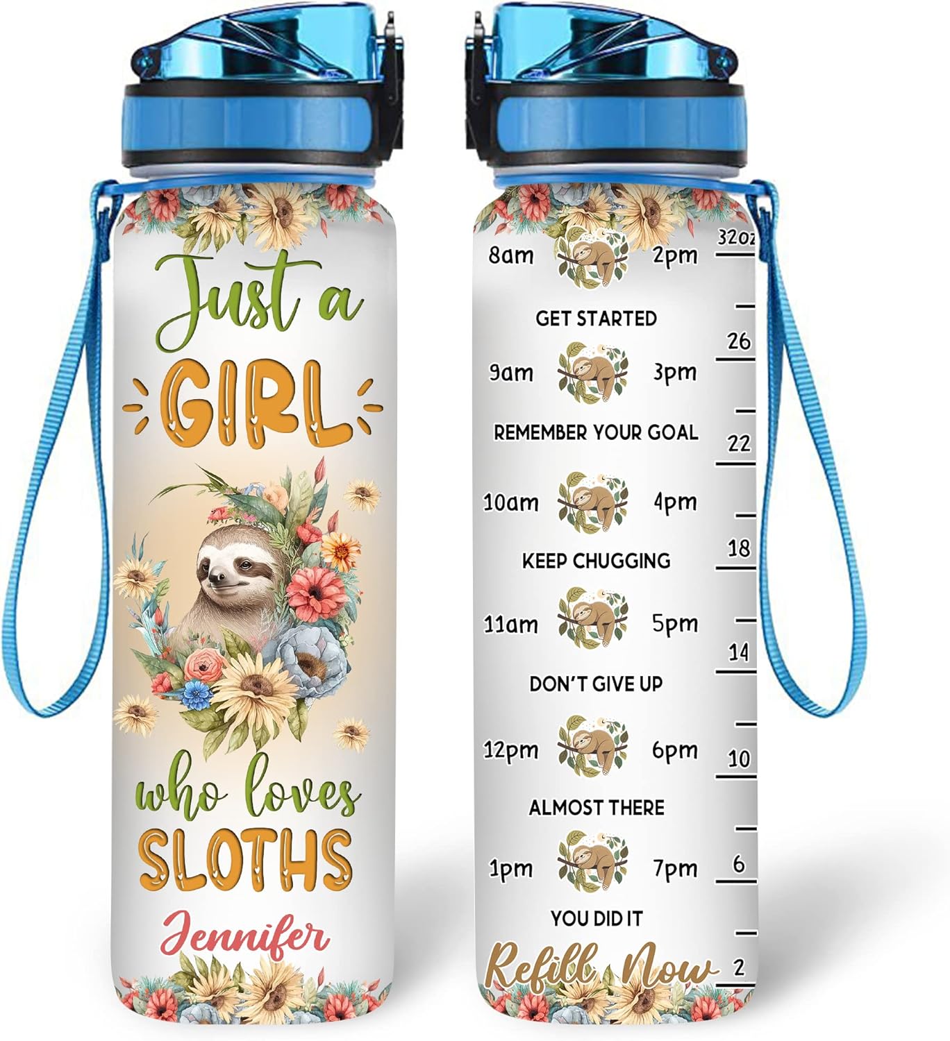 Amazon.com: Hyturtle Personalized Sloth Lovers 32 Oz 1Liter ...