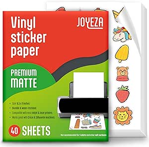JOYEZA Premium Printable Vinyl Sticker Paper for Inkjet Printer - 40 ...