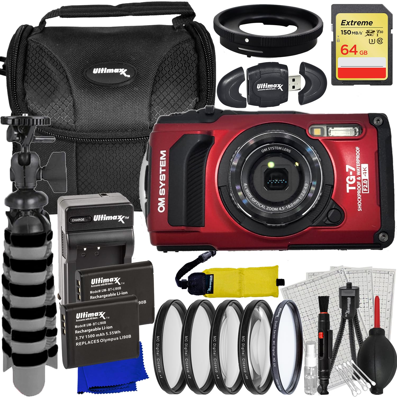 Ultimaxx Advanced OM System Tough TG-7 Digital Camera Bundle (Red ...