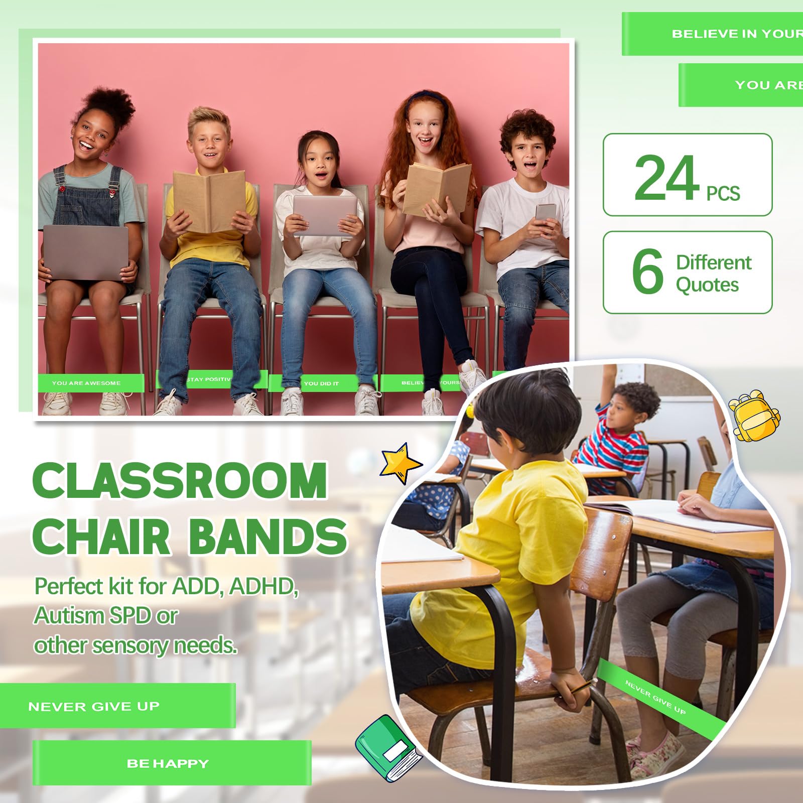 Snapklik.com : Libima 24 Pcs Classroom Chair Bands For Kids