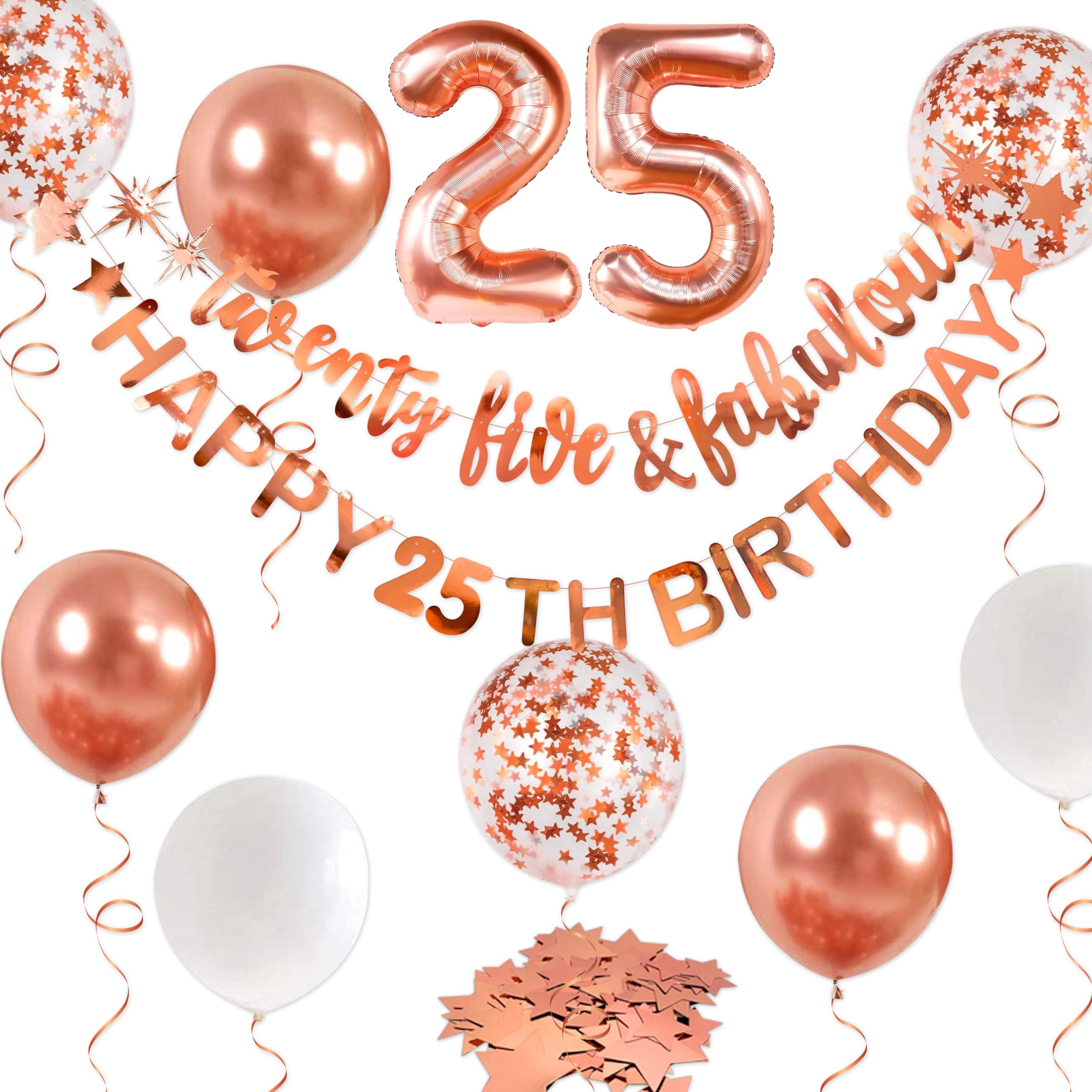 Amazon.com: Rose Gold Twenty Five & Fabulous Happy 25th Birthday Banner ...