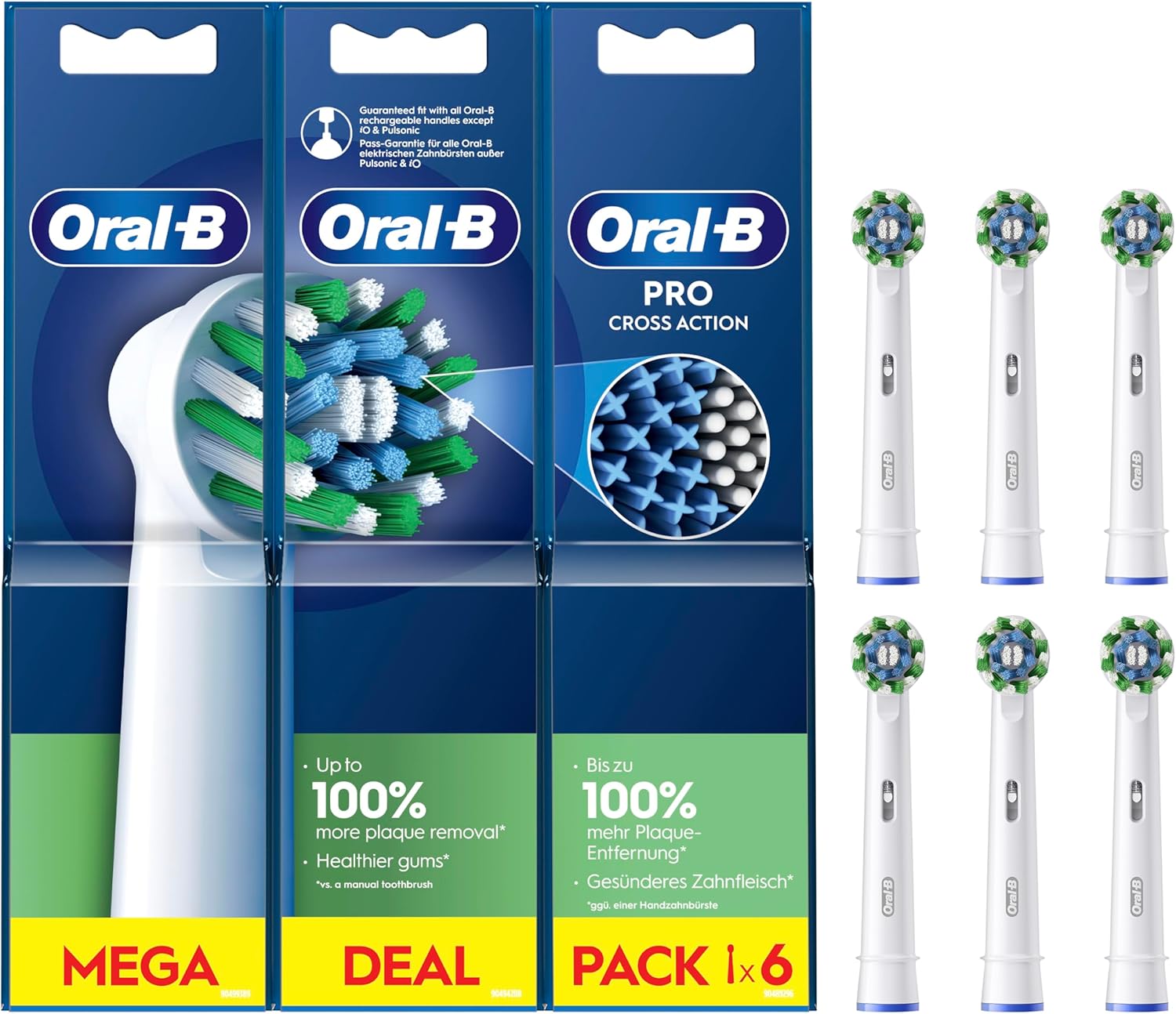 Oral-B Pro Cross Action Electric Toothbrush Head, X-Shape and Angled Bristles for Deeper Plaque ...
