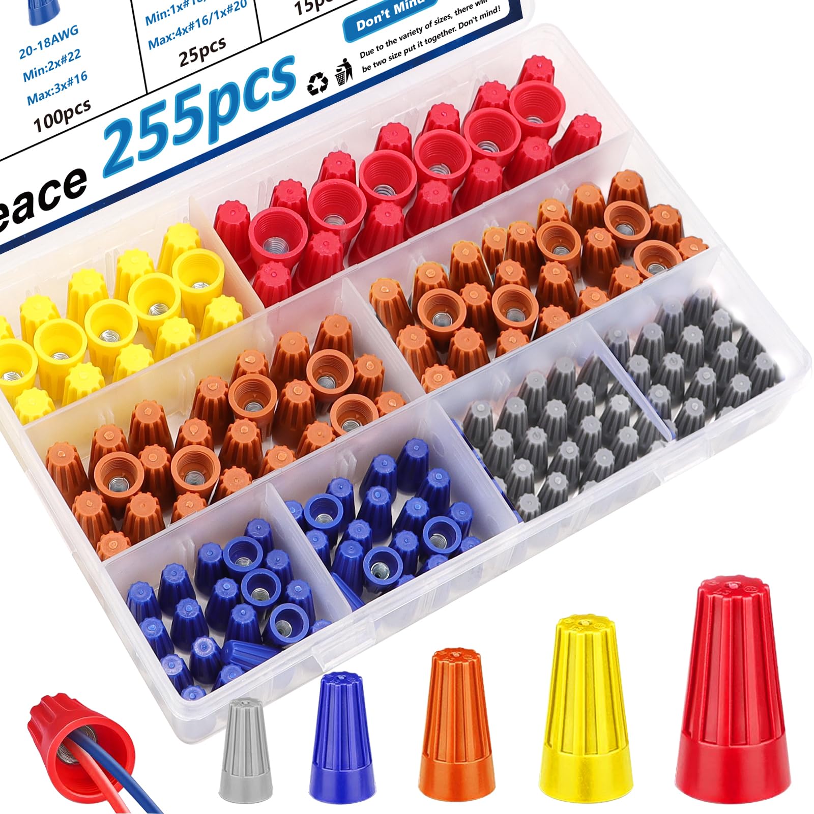 Snapklik.com : Smseace Wire Nuts 255Pcs Wire Nuts Assortment Kit 22 ...