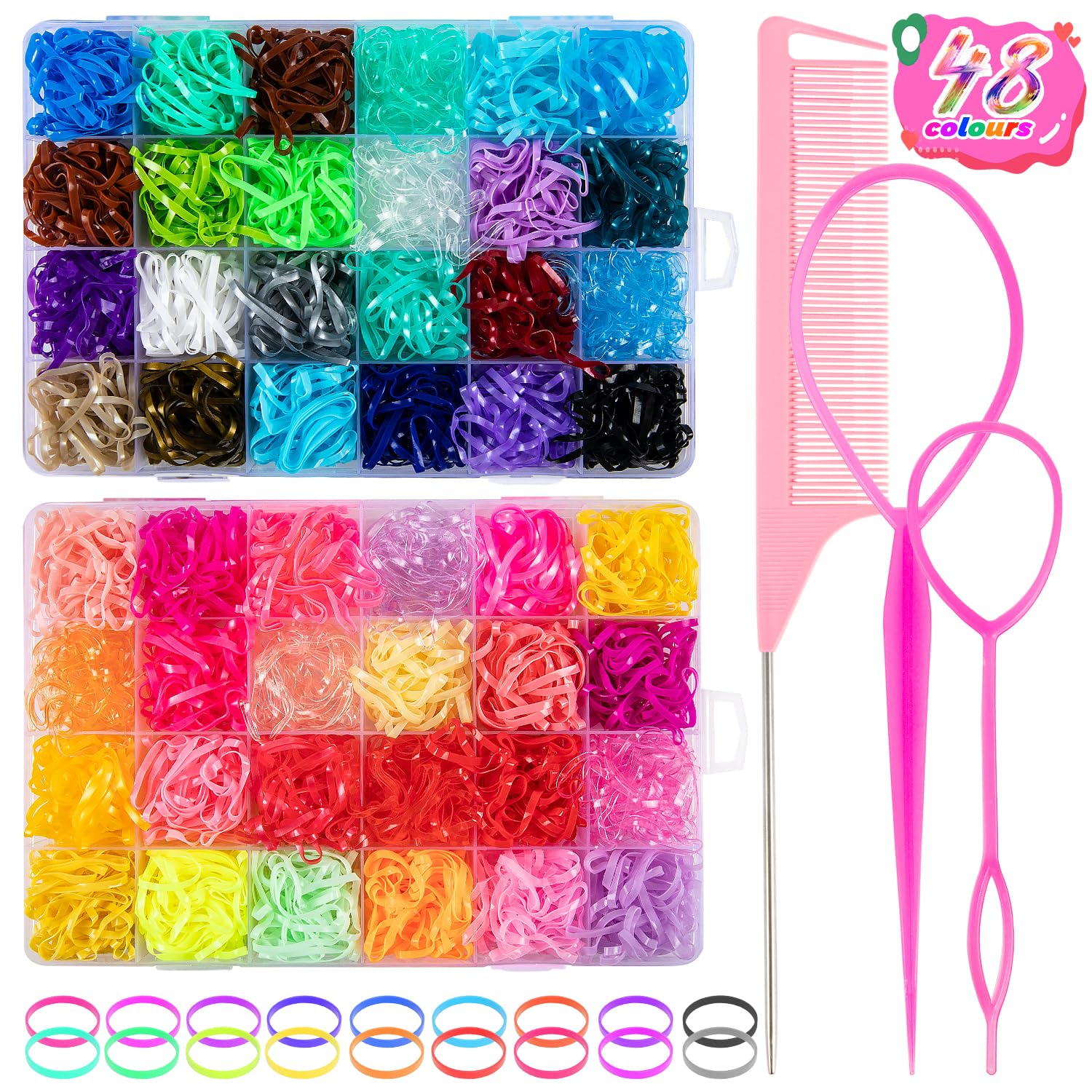 Amazon.com : OLIKER 48 Colors Rubber Bands for Hair with 3 Styling ...