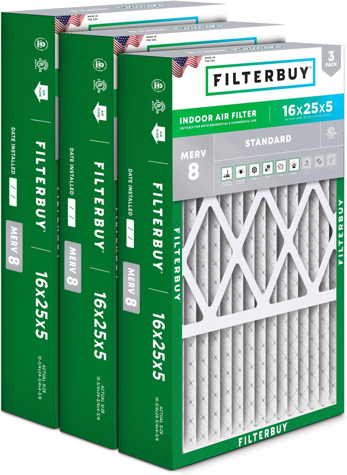 AIRX FILTERS WICKED CLEAN AIR. 16x25x5 Air Filter MERV 8 Compatible ...