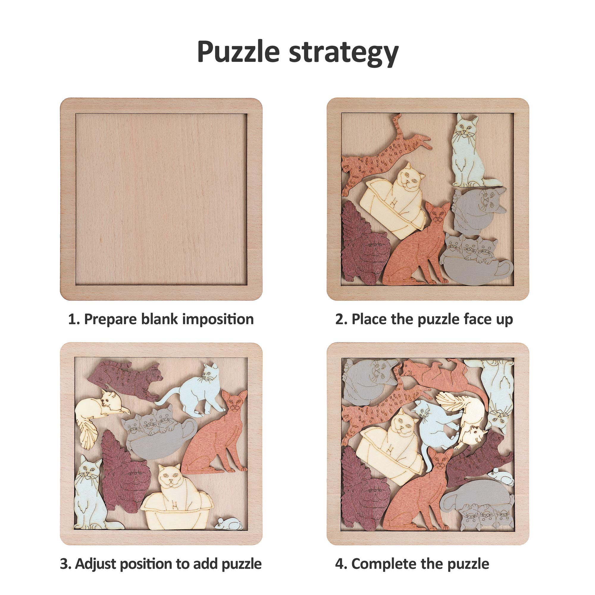 Buy Wooden Tangram Cat Puzzle Brain Teaser Cat Jigsaw Puzzles for Kids ...