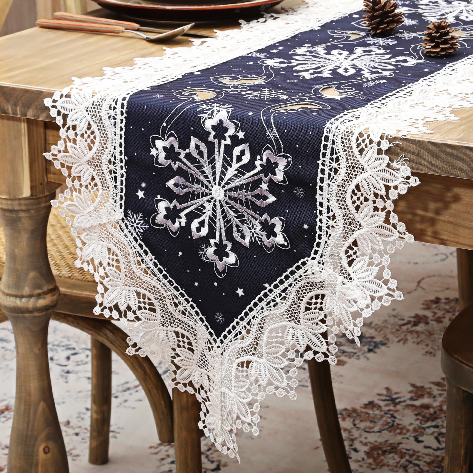 Amazon.com: Embroidered Christmas Table Runner Lace , 70 ×15 Inches ...