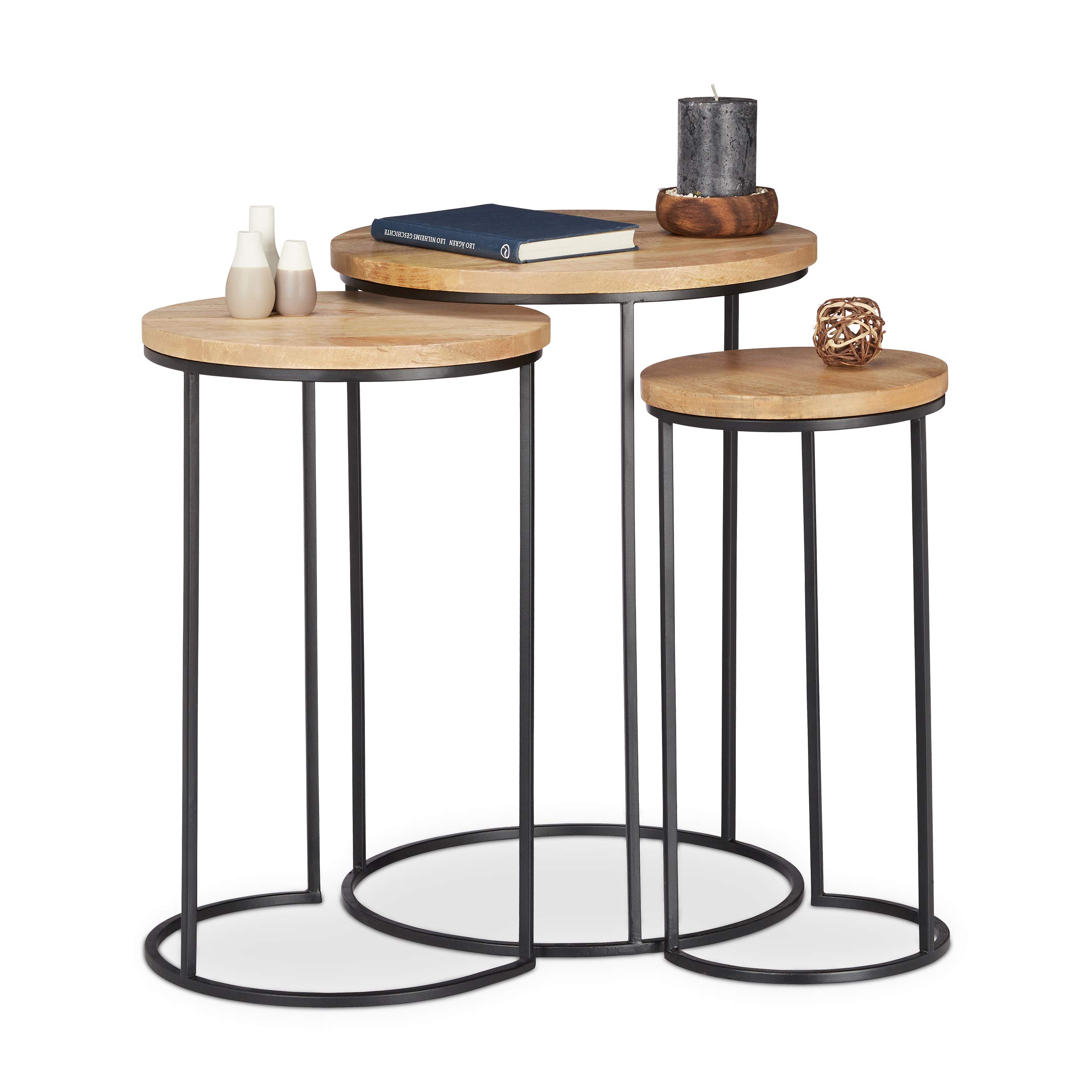 Relaxdays Nested Side Tables Set of 3, Round Tabletops, 3 Sizes, Metal ...