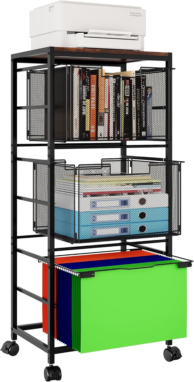 Amazon.com: Solinxe Movable Pull-Out File Folder Rack, Rolling File ...
