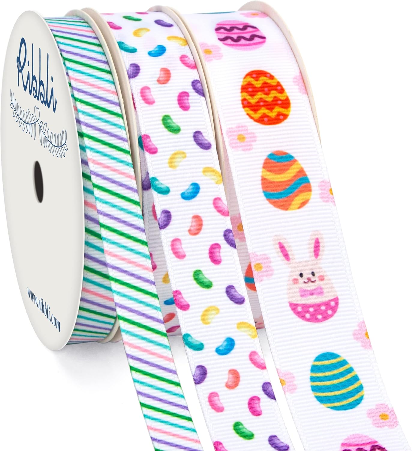 Amazon.com: Ribbli 3 Rolls Easter Grosgrain Ribbon,Easter Eggs & Bunny ...