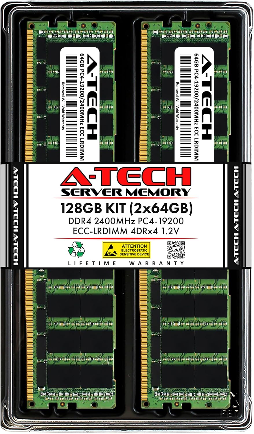 A-Tech 128GB Kit (2x64GB) DDR4 2400MHz PC4-19200 ECC LRDIMM 4Rx4 (4DRx4 ...