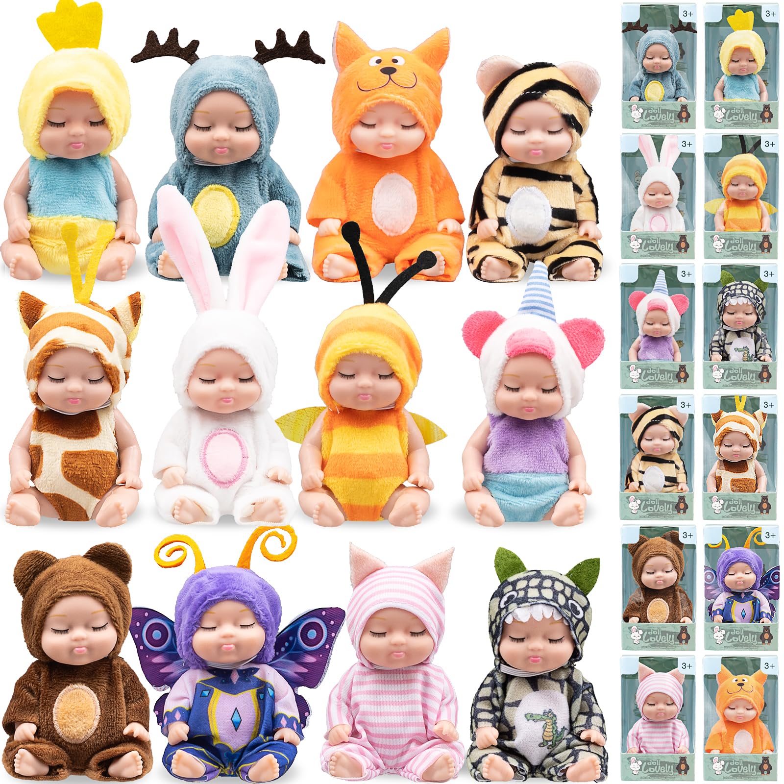 12 Pcs Mini Baby Doll,Cute Realistic Baby Doll with Animal Clothes ...