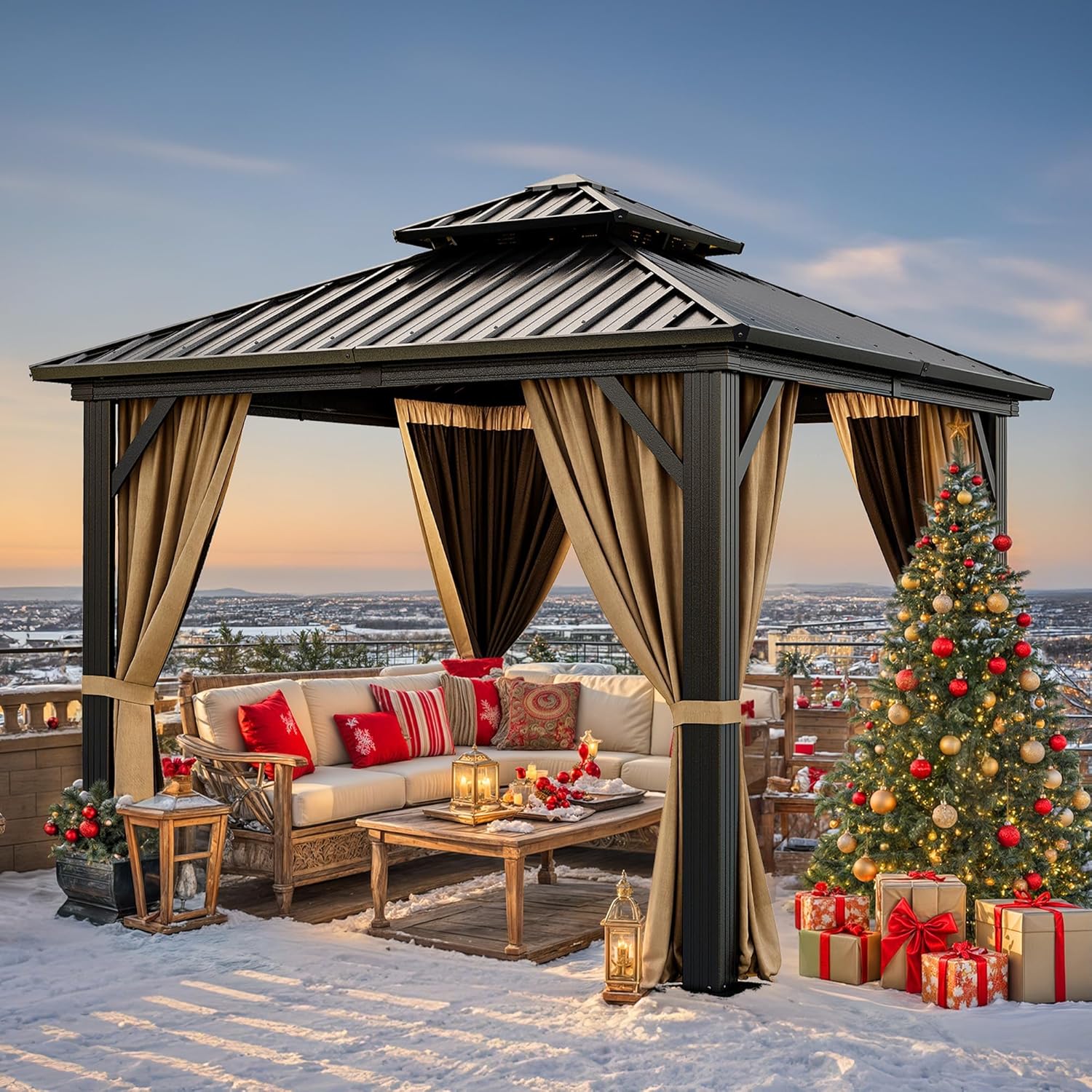 YITAHOME Gazebo rígido de 2 niveles de 10 x 10 pies con red y cortinas ...