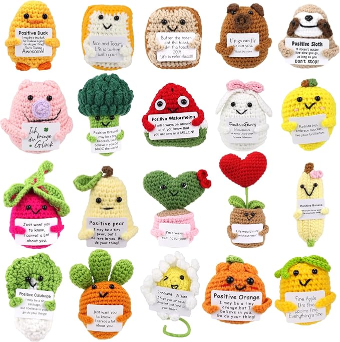 20PCS Crochet Animals Doll with Positive Messages, Positive Crochet ...