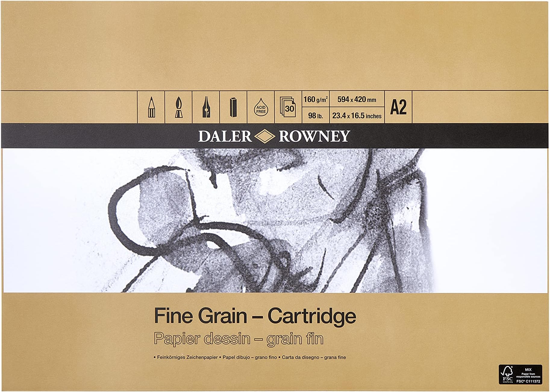 Daler-Rowney Smooth 220gsm A2 Heavyweight Drawing Paper Pad, Glued 1 ...