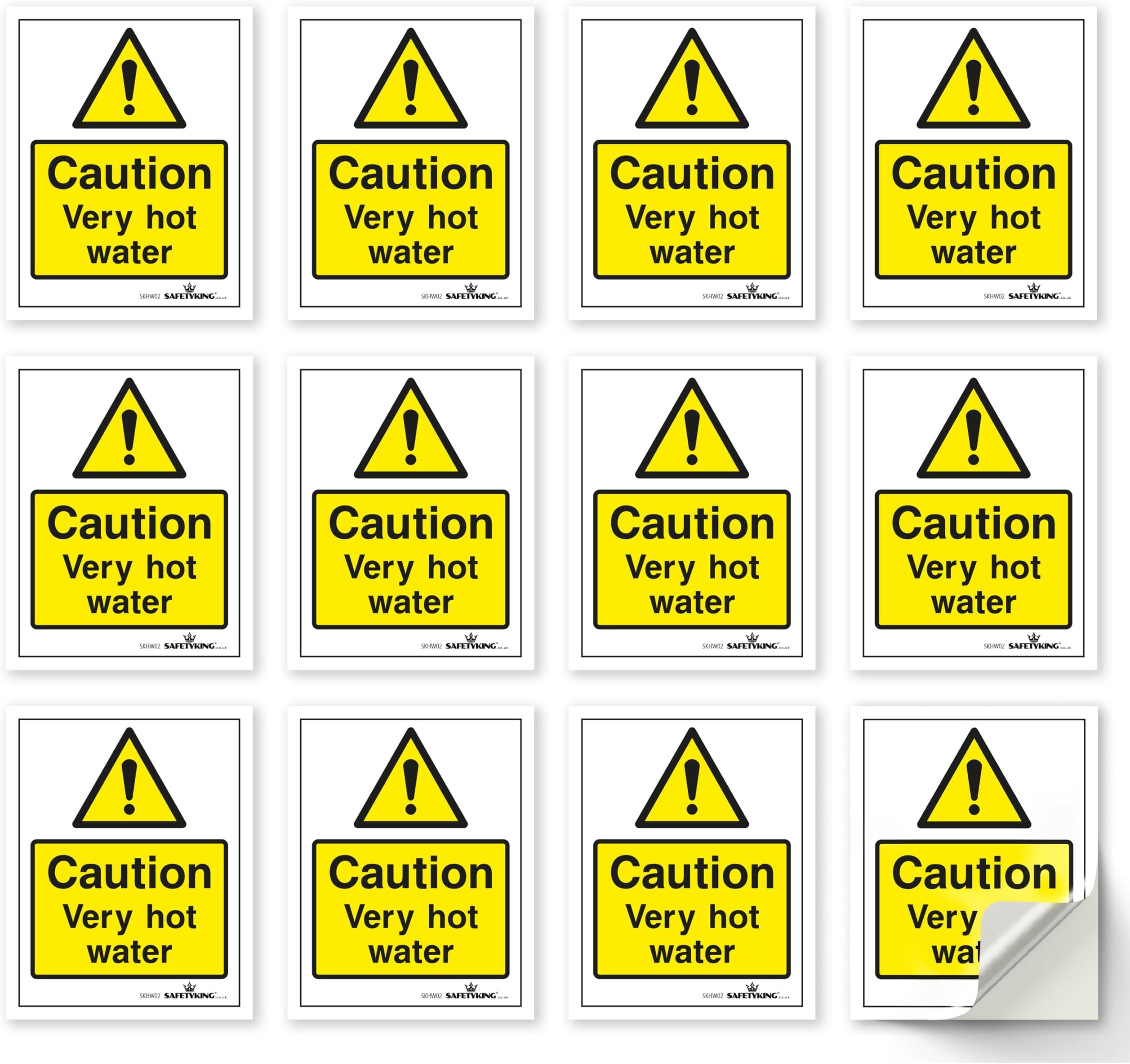 SAFETYKING® 12 x Caution Hot Water Stickers 68mm Diameter | Rectangle ...