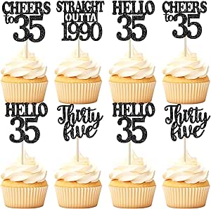 Amazon.com: 36pc Happy 35th Birthday Cupcake Toppers - Black, Thirty ...