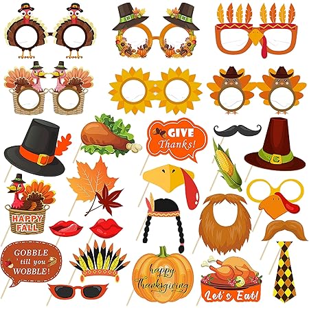 Amazon.com: Lucleag Fall Photo Booth Props, 21Pcs Turkey Maple Leaf ...