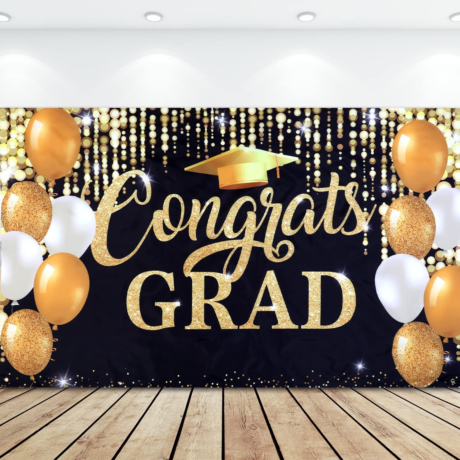 Amazon.com : 71 x 43 Inch Congrats Grad Backdrop Black and Gold ...