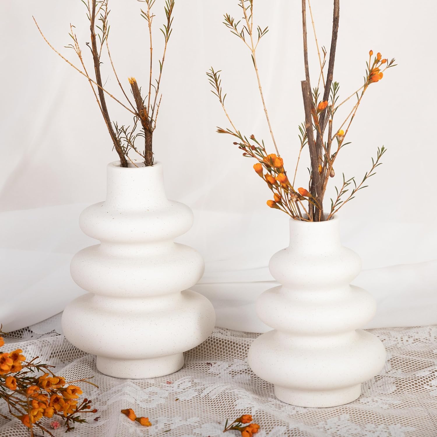 Amazon.com: Ceramic Vases Set of 2, White Vase for Modern Home Decor ...