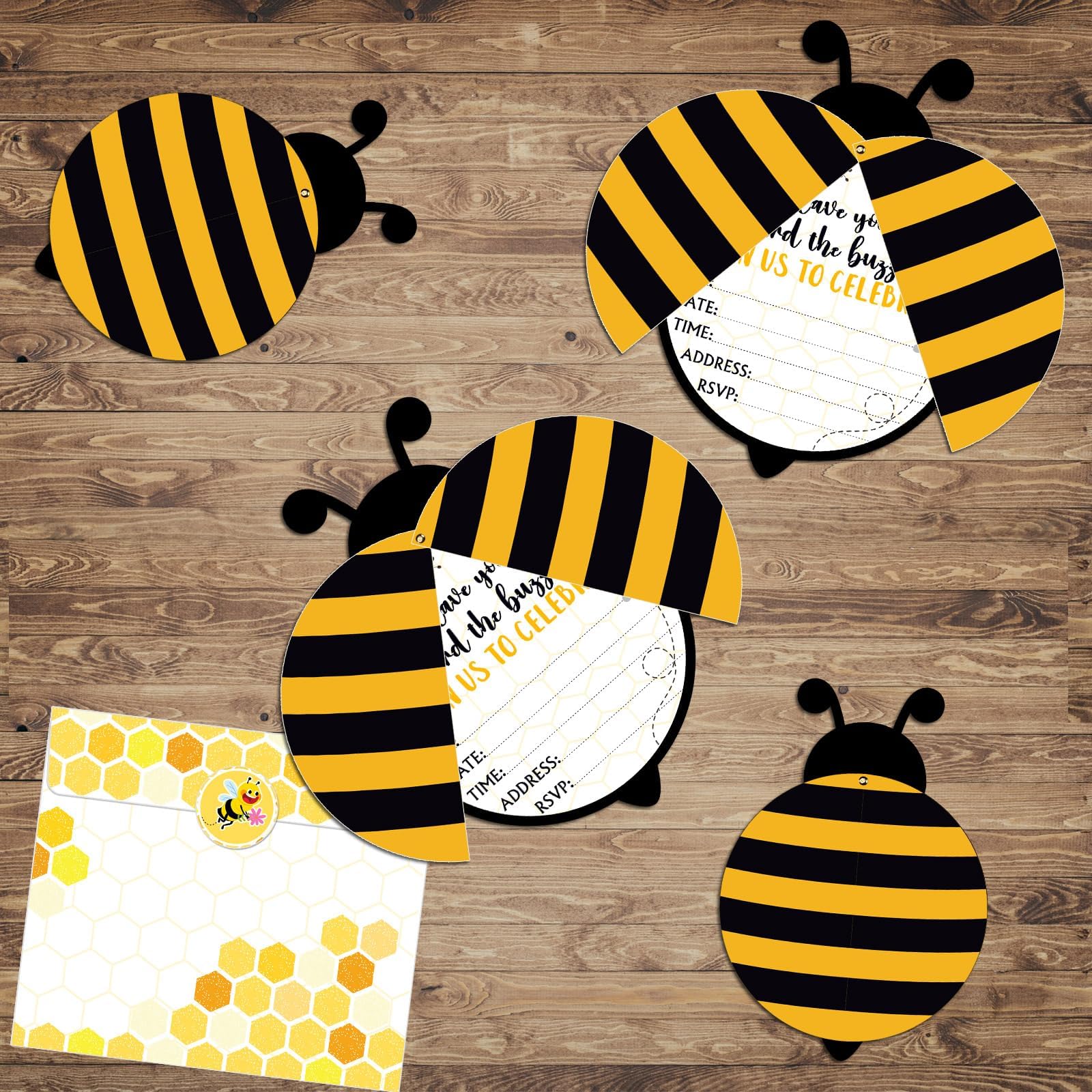 Amazon.com: Pasimy 24 Pack Bee Birthday Party Invitation Cards with ...