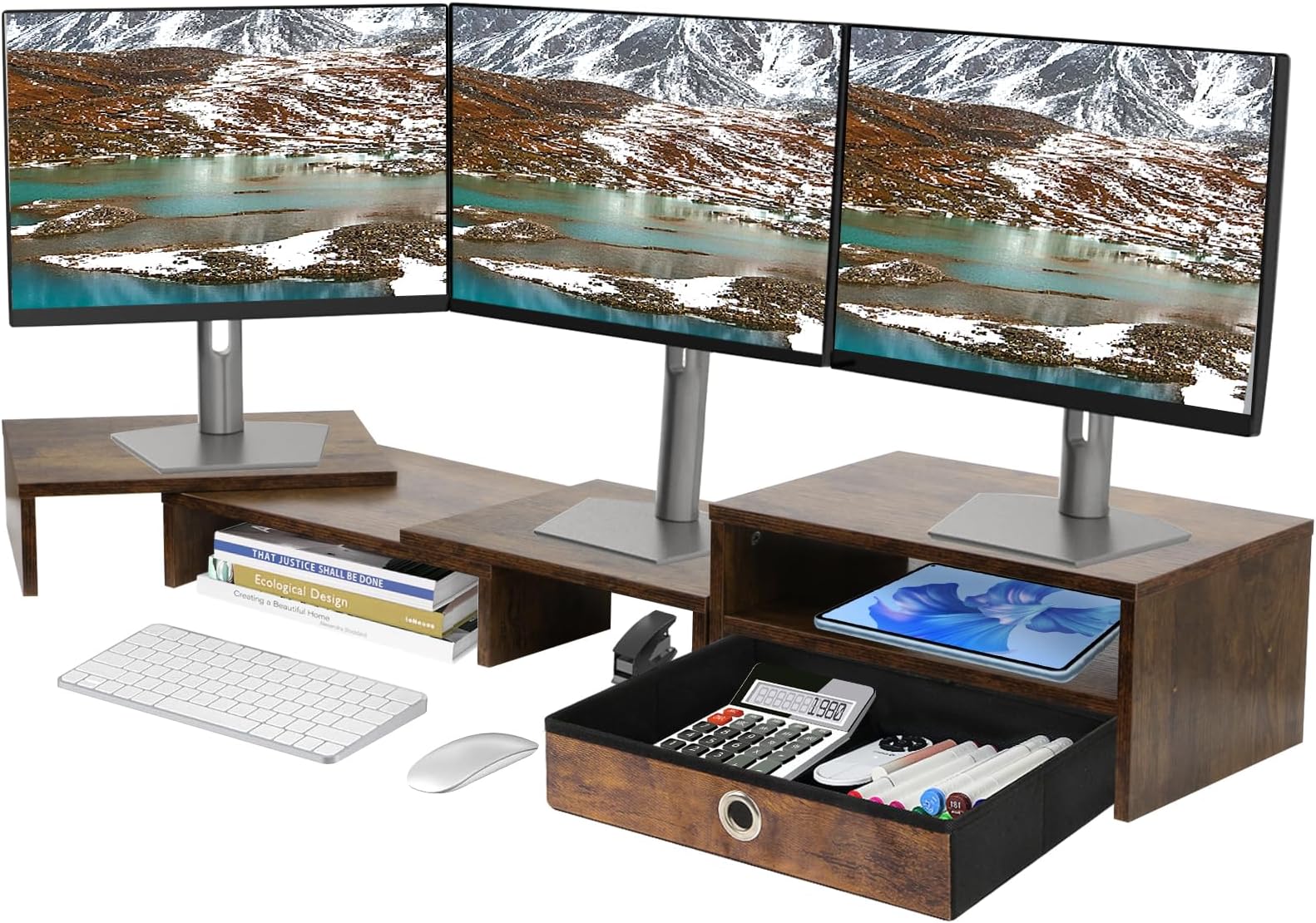 Amazon.com: Caredear Monitor Riser for 3 Monitors, Dual Monitor Stand ...