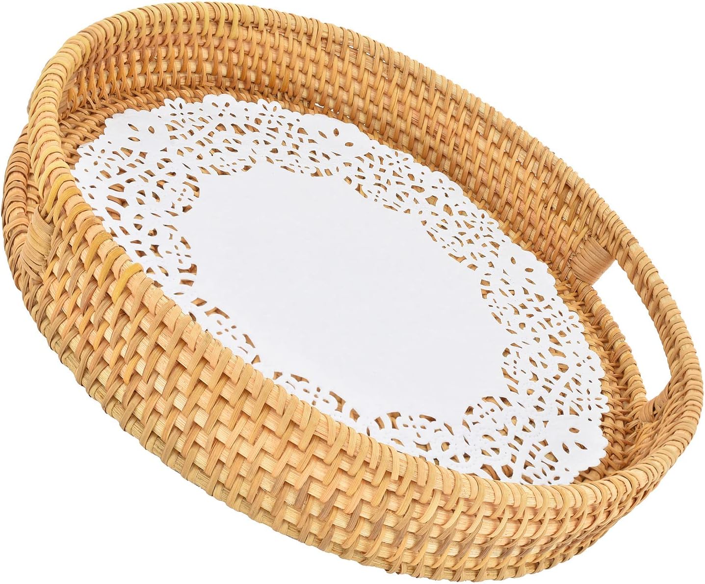 Amazon.com: Rattanhut Hand Woven Round Rattan Tray with Paper Doily ...