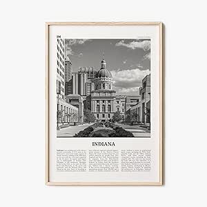 Amazon.com: Indiana Print Black and White Capitol, Indiana Wall Art ...