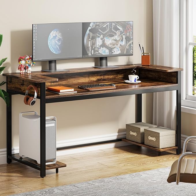 Amazon.com: Tribesigns Computer Desk with Monitor Shelf, 70.9 inches ...