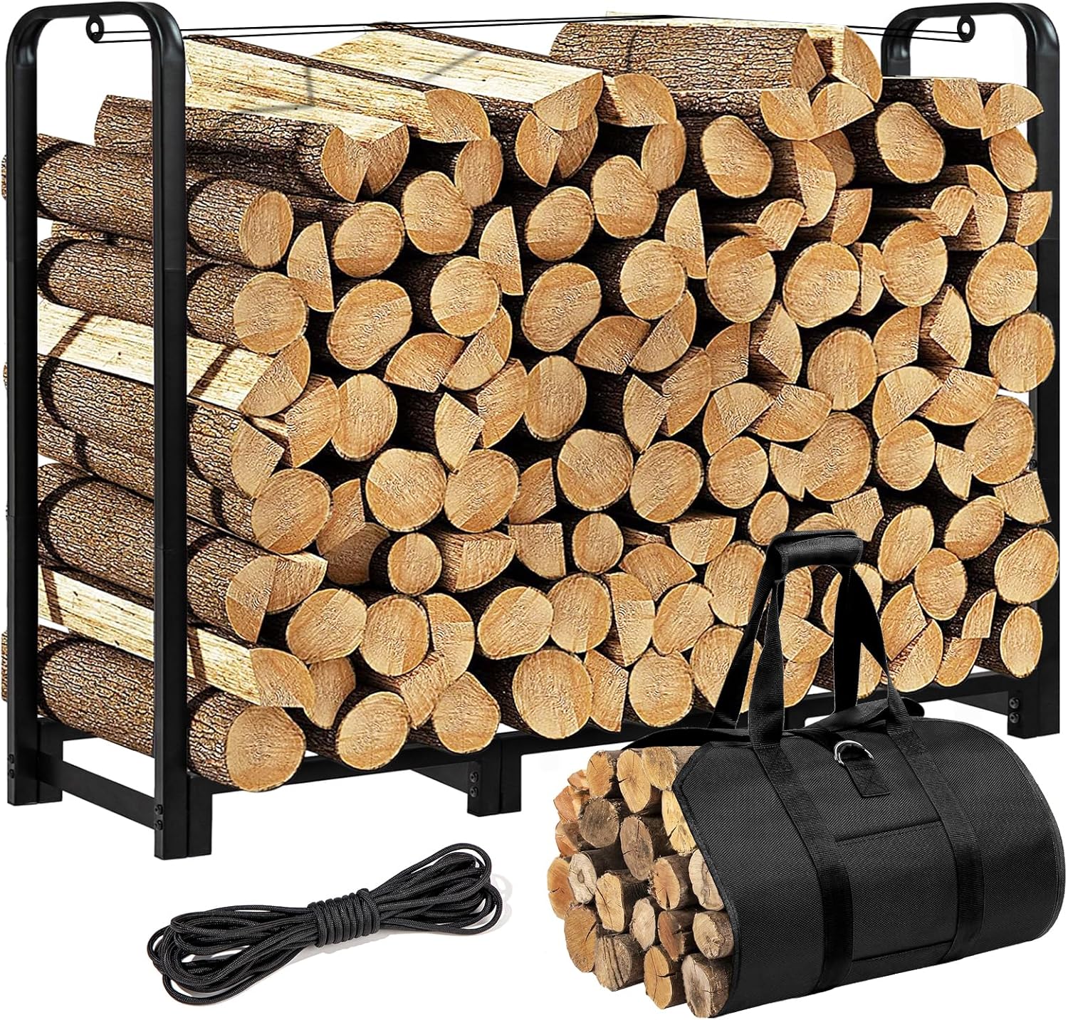 Amazon.com: GPUSFAK Firewood Rack with Log Carrier, 4FT Outdoor Wood ...