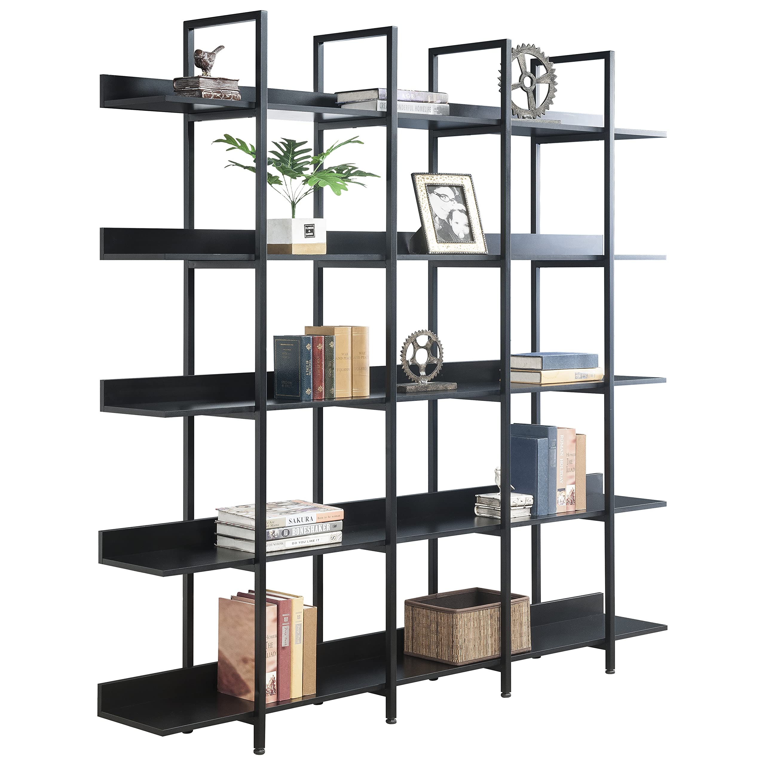 Bookcase Home Office 5 Tier Bookshelf with Upright Panels, Open ...